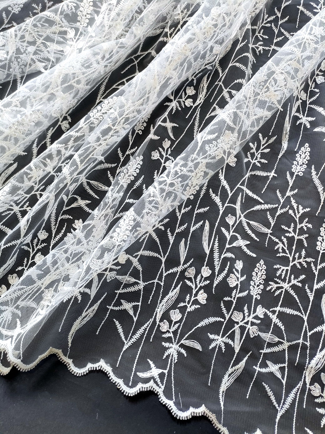Embroidery Fabric White Floral Sheer Mesh | Fabric Shop